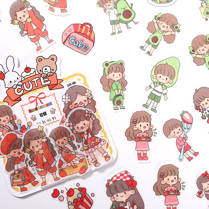 40 Sheets cartoon girl stickersWholeale stickersplanner | Etsy