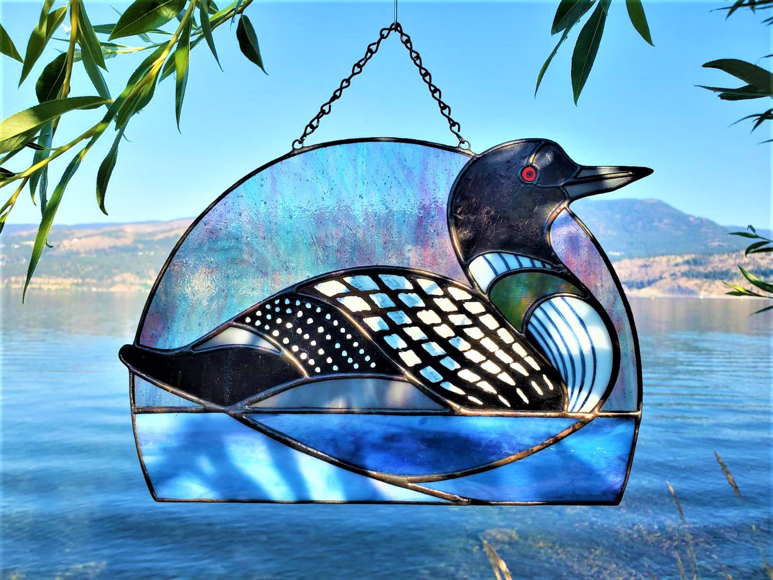Loon Stained glass Suncatcher Pacific Loons Window hanging | Etsy