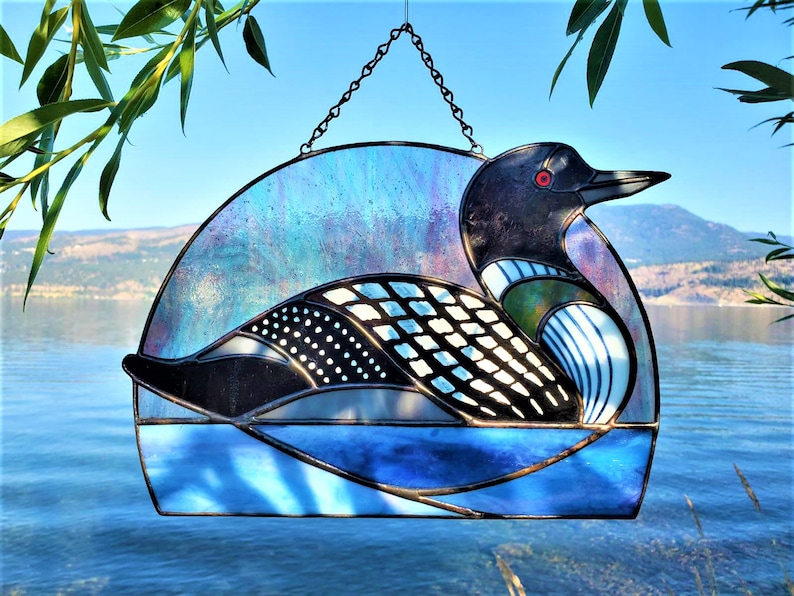 Loon Stained Glass Suncatcher Pacific Loons Window Hanging | Etsy