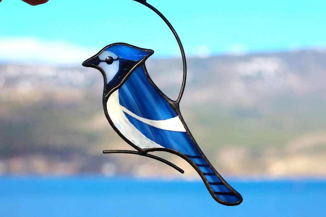 Stained Glass Blue Jay Suncatcher, Handmade Window Hanging - Etsy