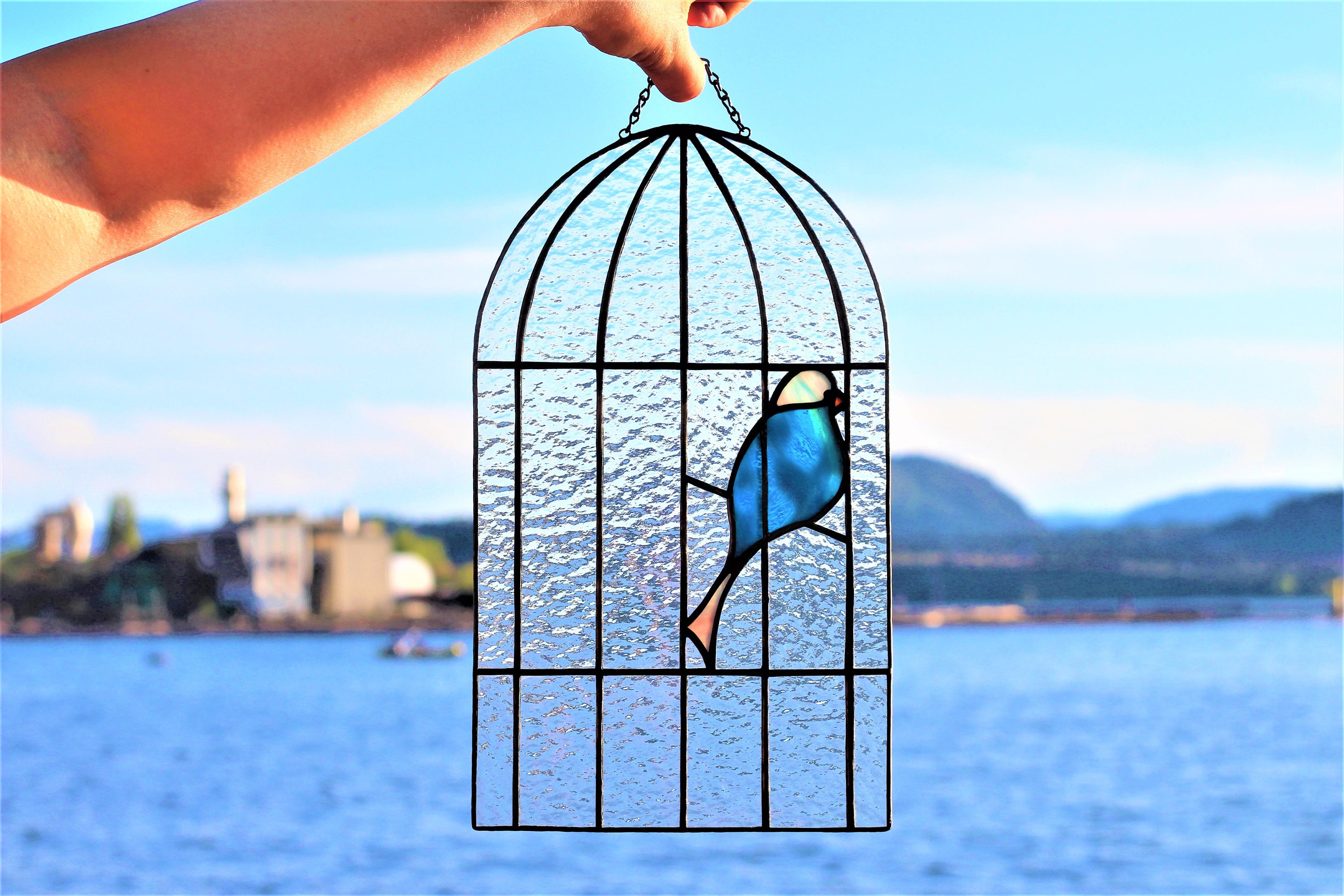Stained Glass Panel, Bluebird Suncatcher, Window Hanging, Bird Garden ...
