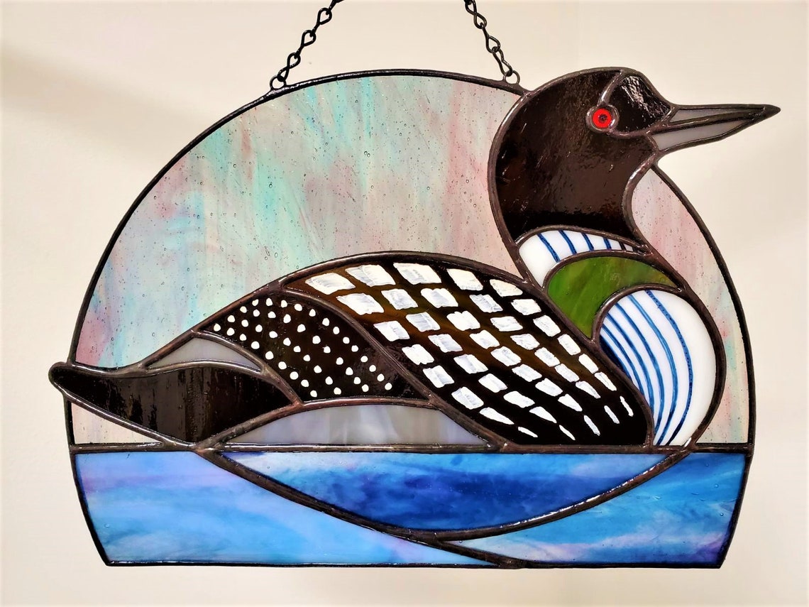 Loon Stained glass Suncatcher Pacific Loons Window hanging | Etsy