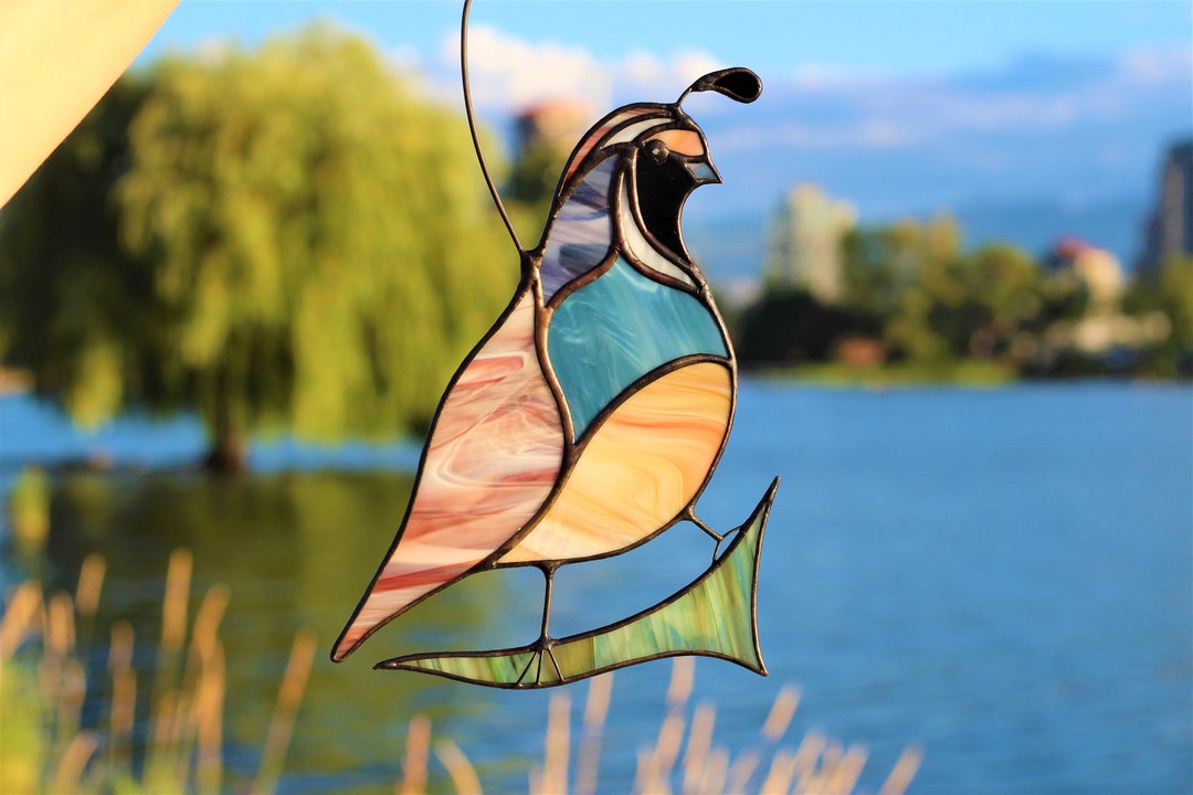 California Quail Suncatcher, Custom Stained Glass Quail, Premium Window ...