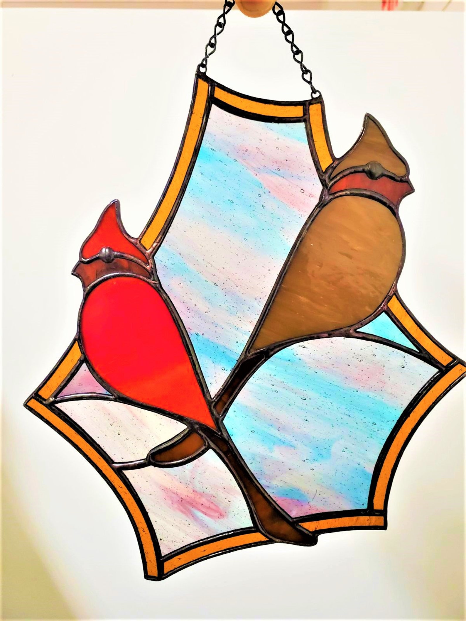 Cardinal Stained Glass Panel Cardinal Suncatcher Window | Etsy