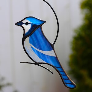 Stained Glass Blue Jay, Bluejay Suncatcher, Window Hanging, Stained ...