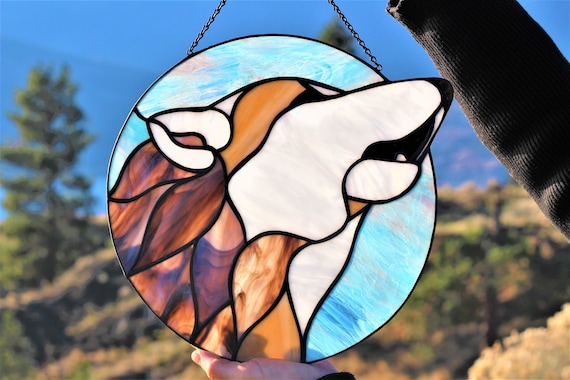 Wolf Window Panel Stained Glass Panel Wolf Suncatcher | Etsy