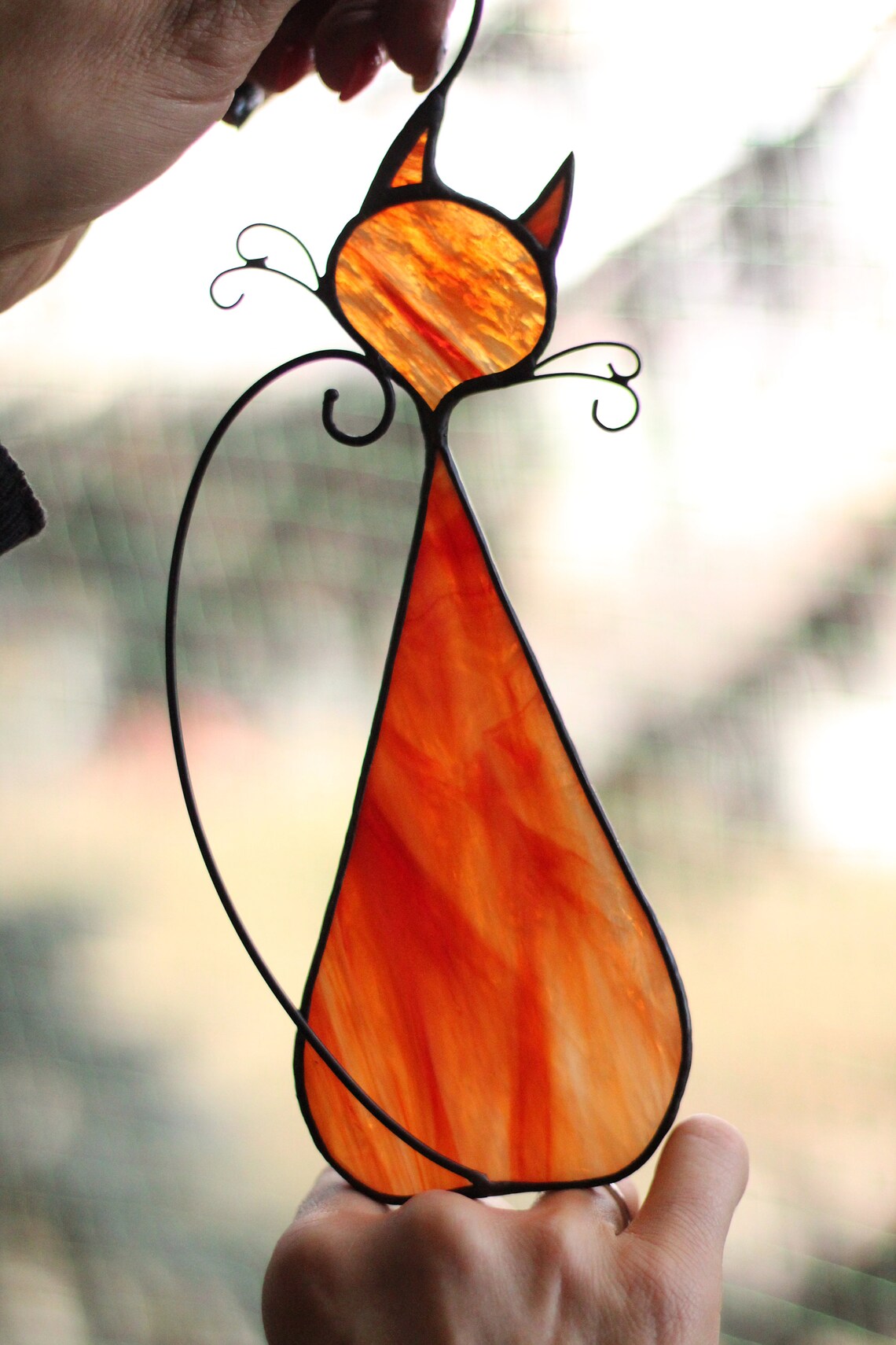Stained Glass Cat, Stained Glass Suncatcher, Window Hanging, Cat Decor ...