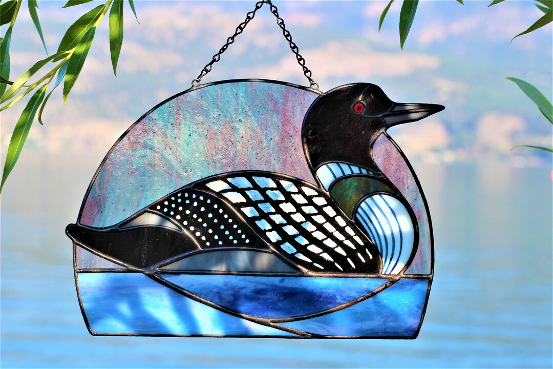 Loon Stained Glass Suncatcher, Pacific Loons, Premium Window Hanging ...