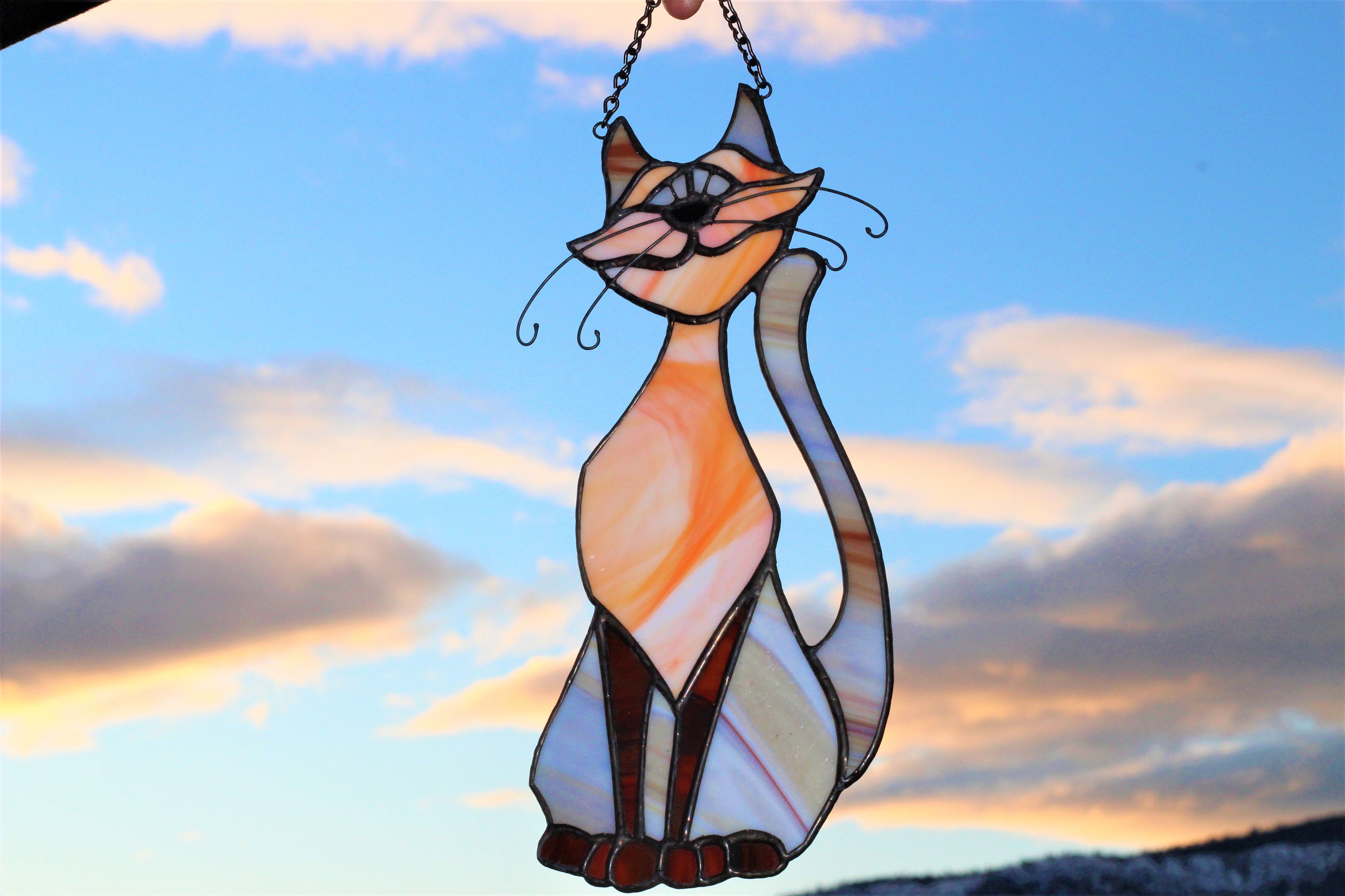 Stained glass Cat Funny Cat Cartoon Cat Window hanging Cat | Etsy