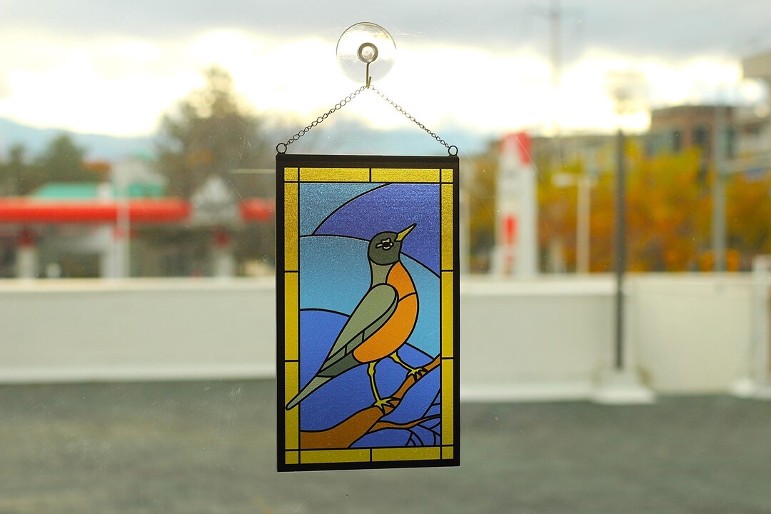 Robin Suncatcher, Glass Robin Panel, Robin Window Hanging, Wall Art ...