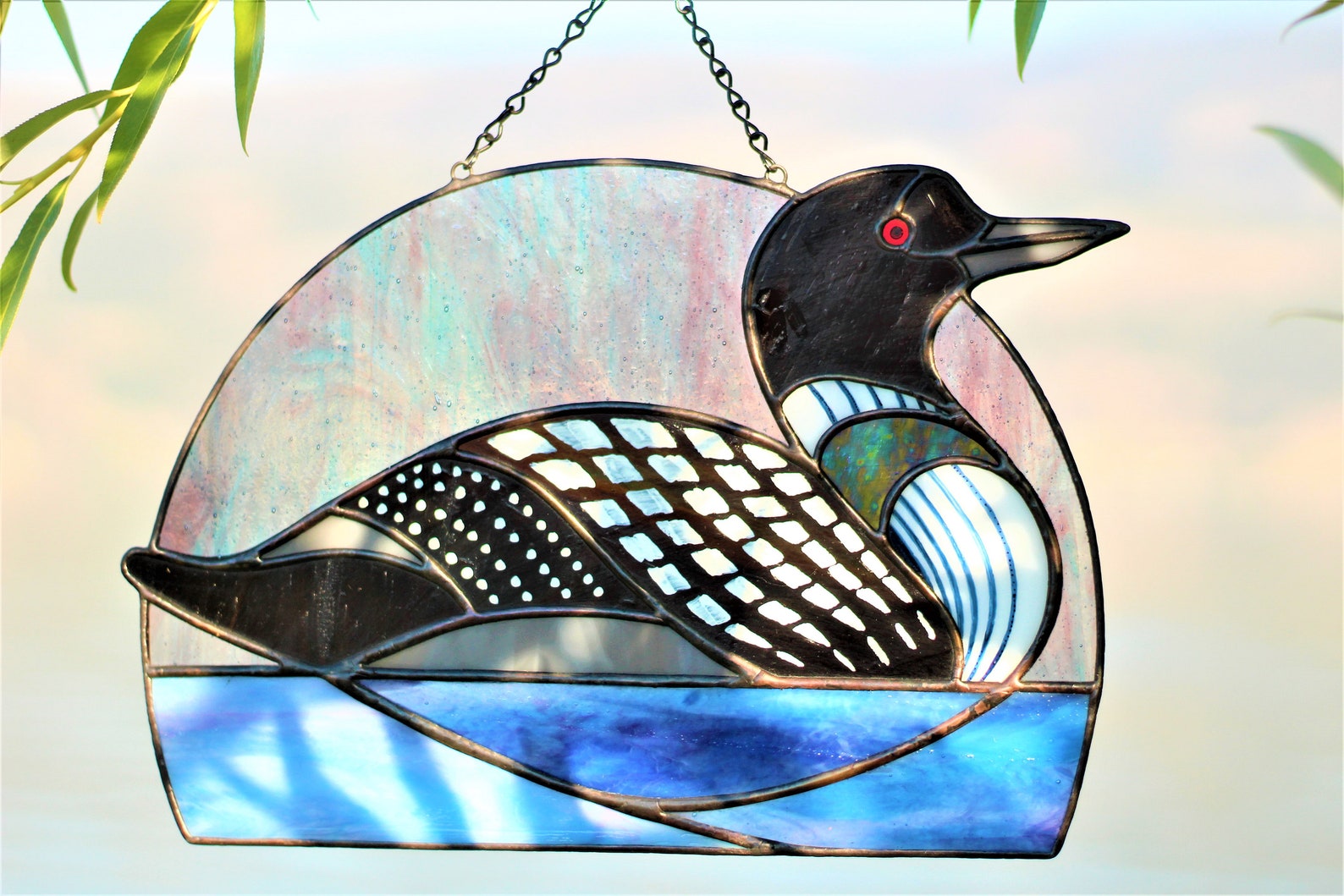 Loon Stained glass Suncatcher Pacific Loons Window hanging | Etsy