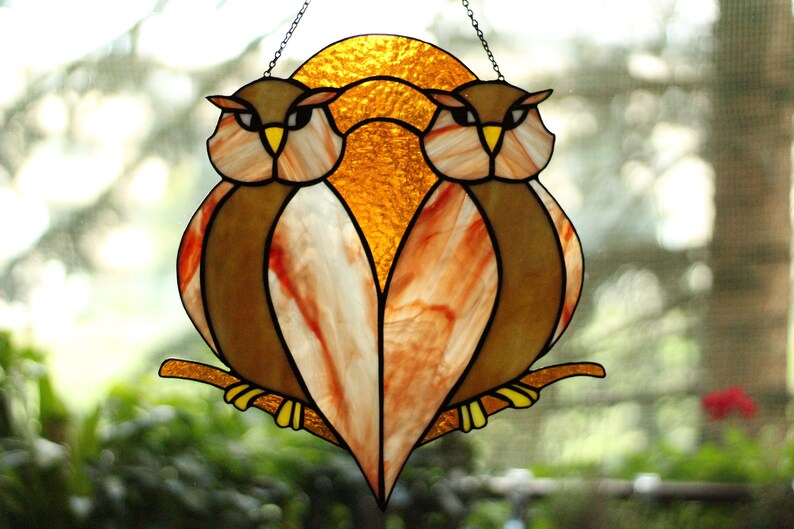 Owl Window Panel Stained Glass Panel Stained Glass Owl Owl - Etsy