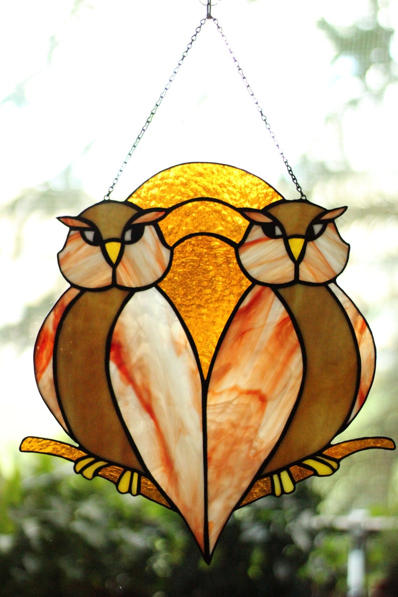 Owl Window Panel Stained Glass Panel Stained Glass Owl Owl - Etsy