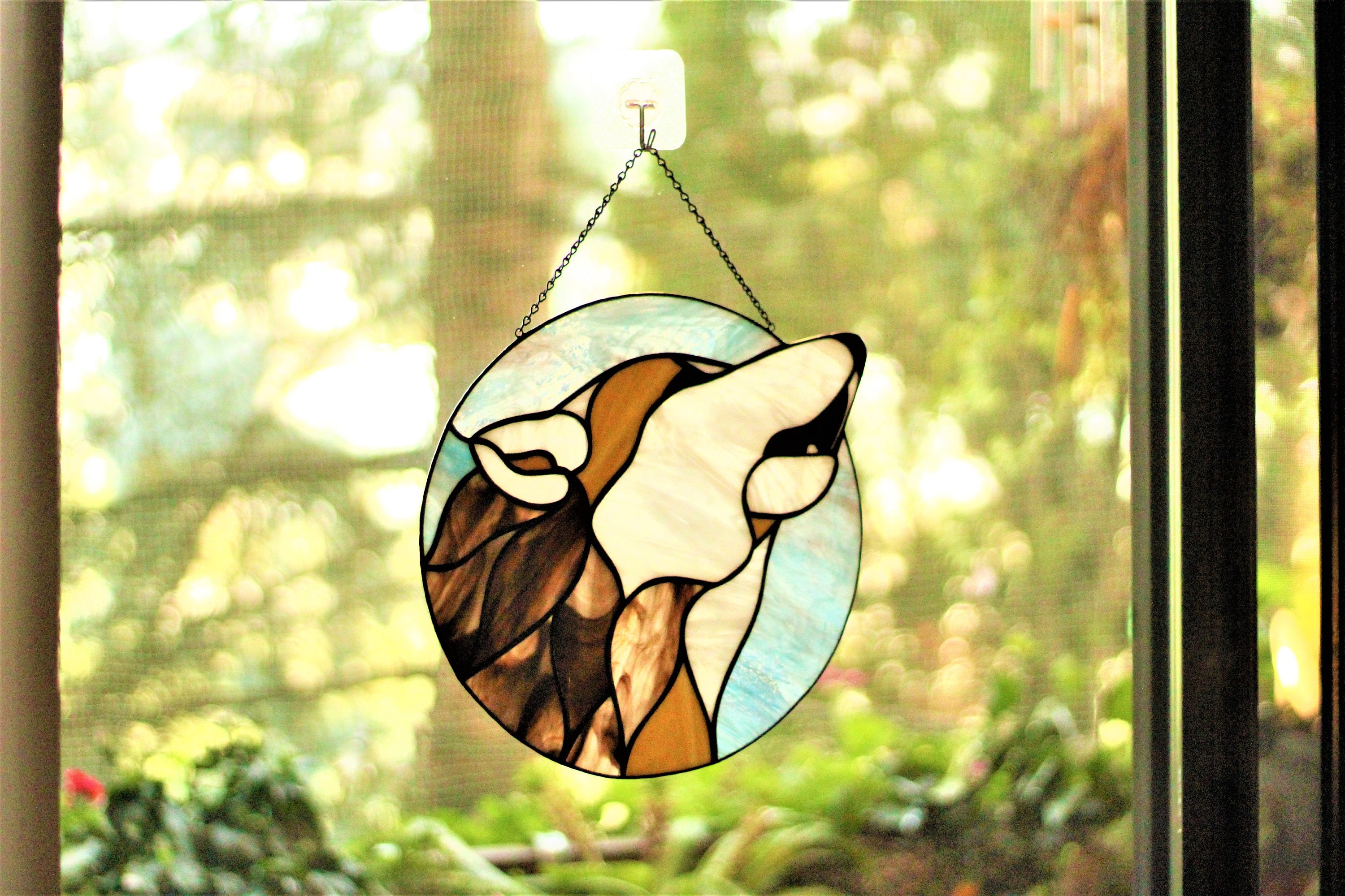 Wolf Window Panel, Stained Glass Panel, Wolf Suncatcher, Window Hanging ...