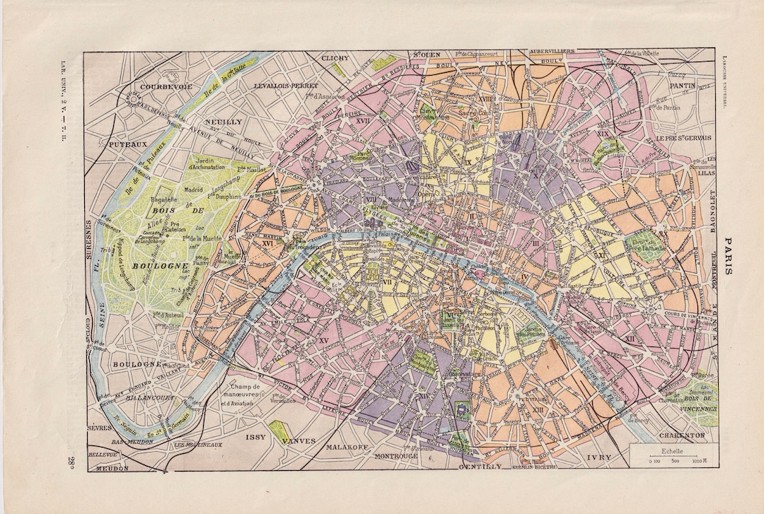 Ancient French, Paris Map, Saved Plate of a French Book, Original ...
