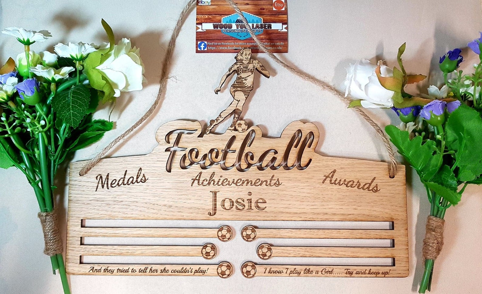 Girls Women's Oak Veneer Football Medal Holder - Etsy
