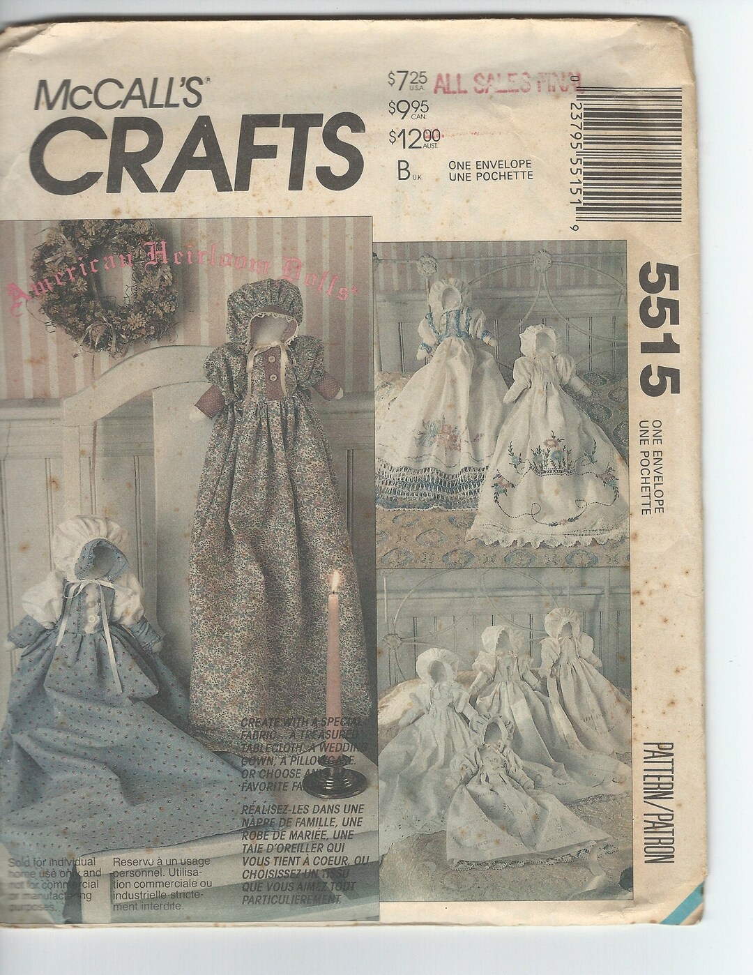 Mccall #5515 Craft Sewing Pattern Heirloom Dolls Stuffed Dolls Rag Doll ...