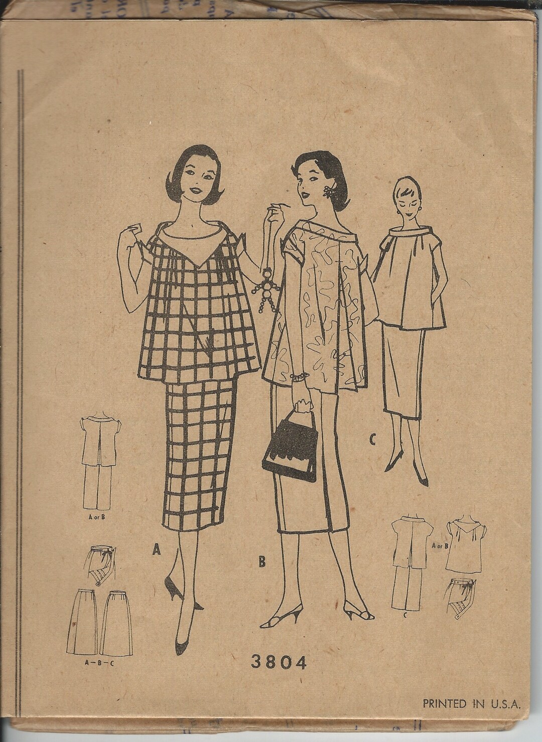 Vintage Old Sewing Pattern 3804 for a Woman's Maternity Outfit 1960 NO ...