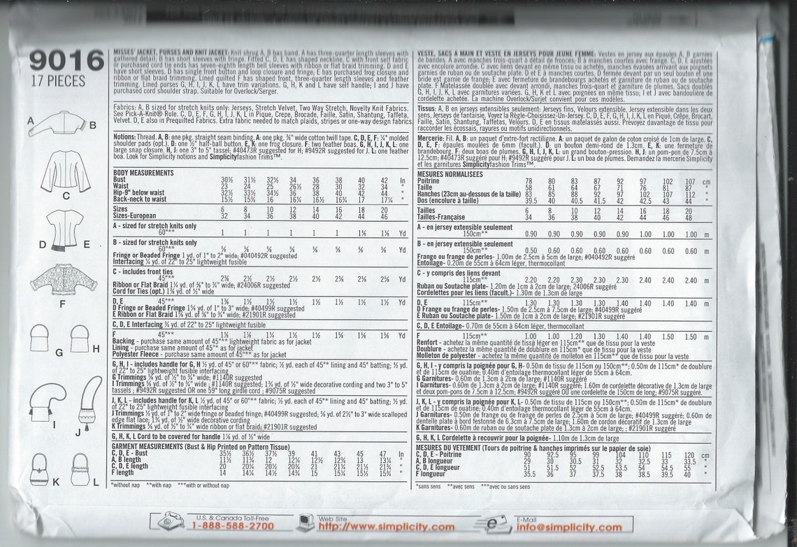Simplicity 9016 Sewing Pattern Purse Bag Sack Tote and Jacket Bolero - Etsy