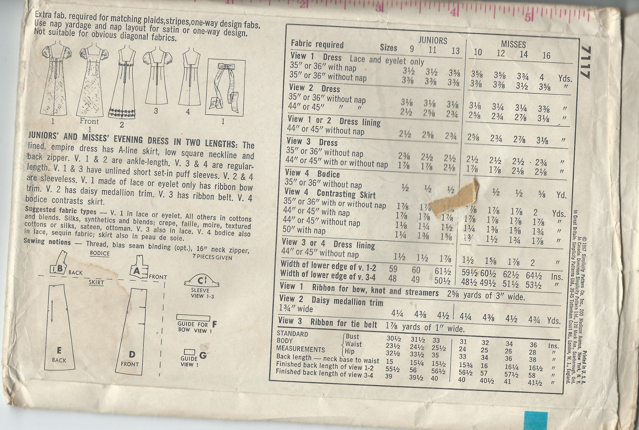 Simplicity 7117 Woman Long Evening Prom Dress Size 12 Vintage - Etsy