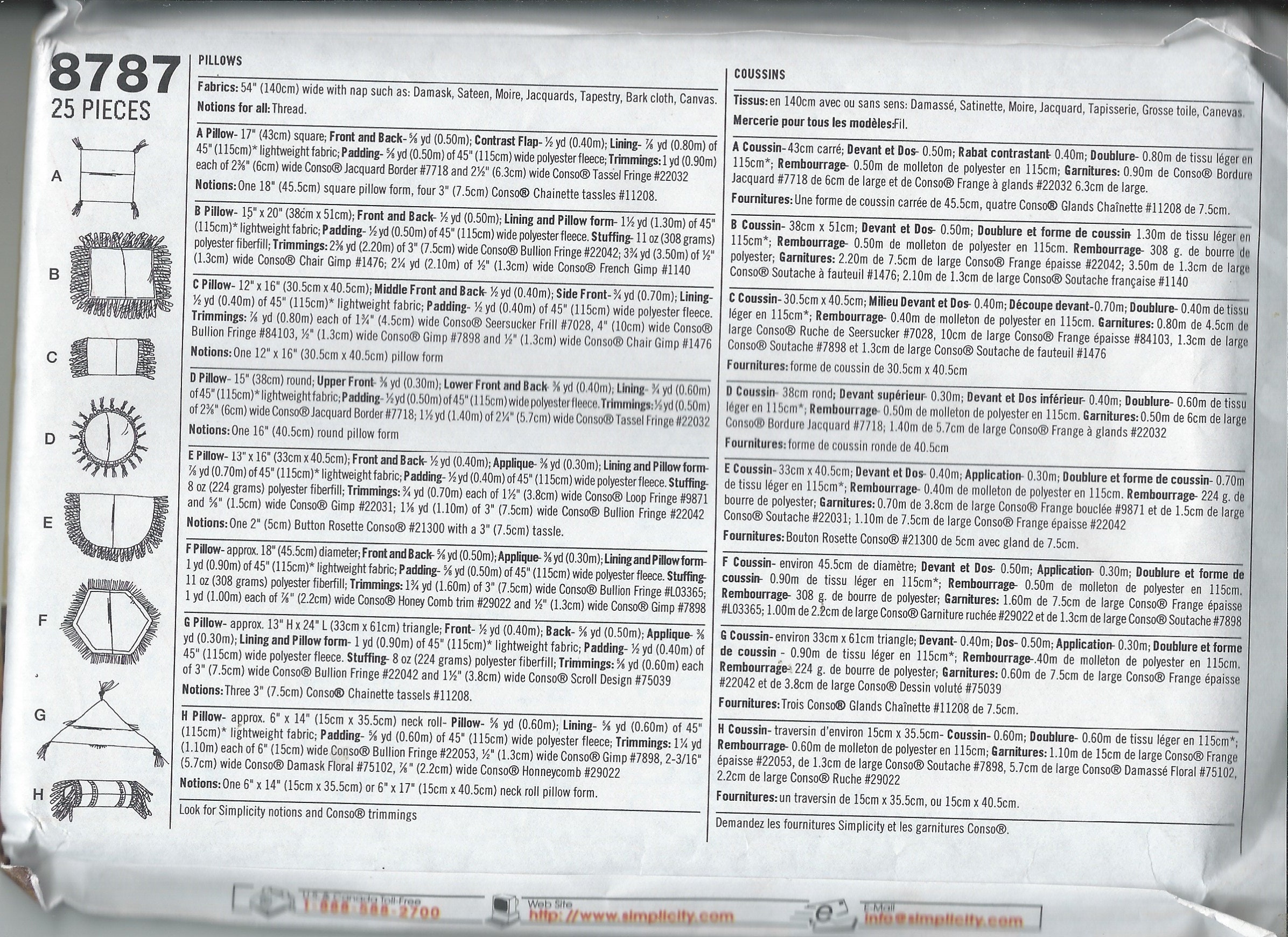 Simplicity 8787 Pillow Patterns - Etsy UK