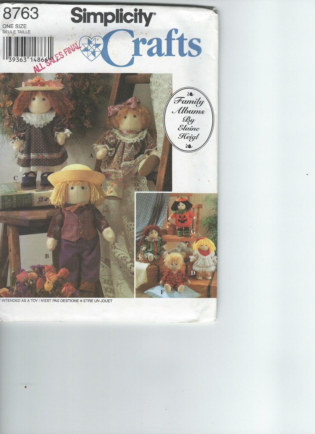 Simplicity #8763 Craft Sewing Pattern Heirloom Dolls Stuffed Dolls Rag ...