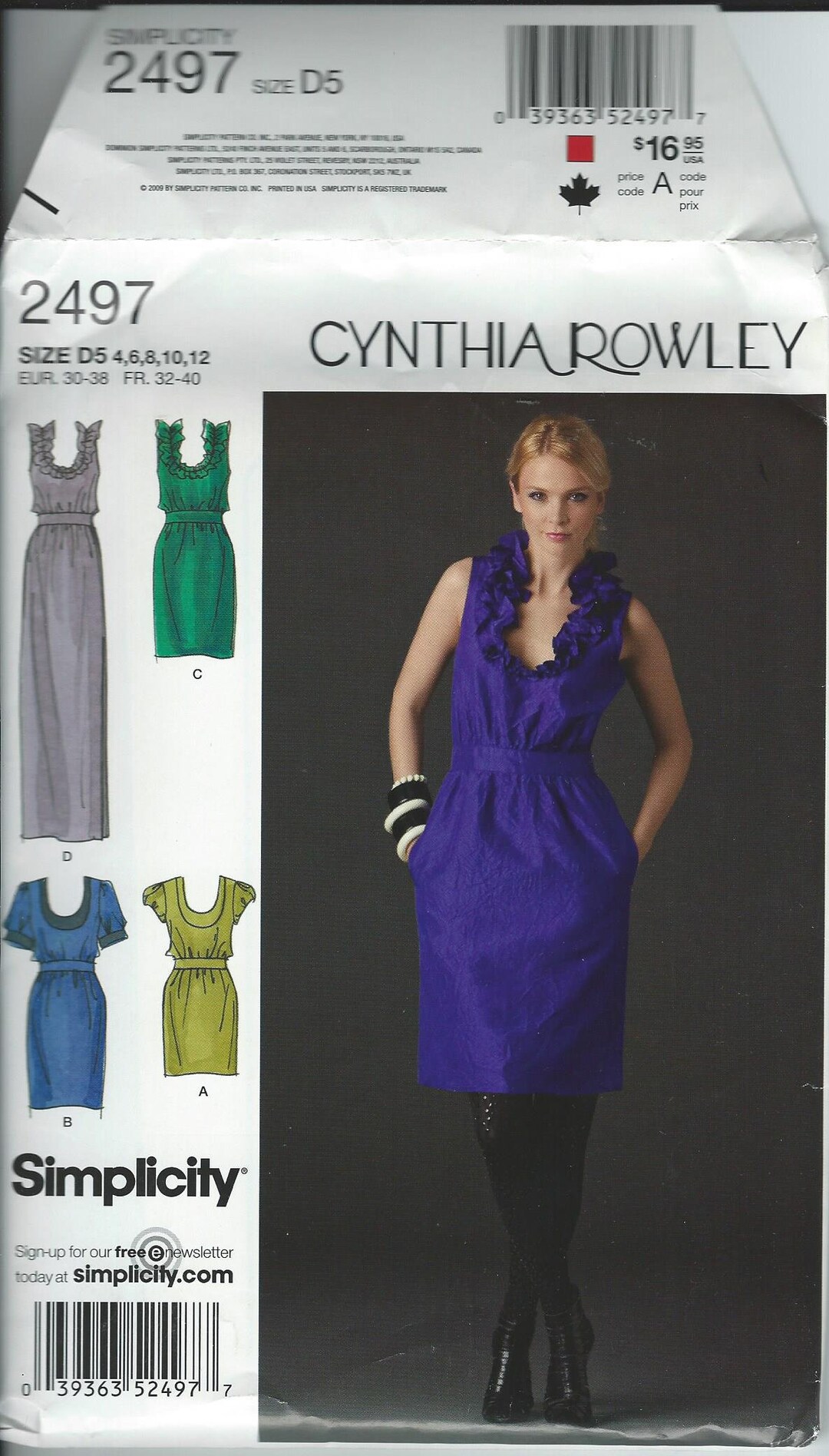 Simplicity 2497 CYNTHIA ROWLEY Evening Long Dress and Short Day Dress ...