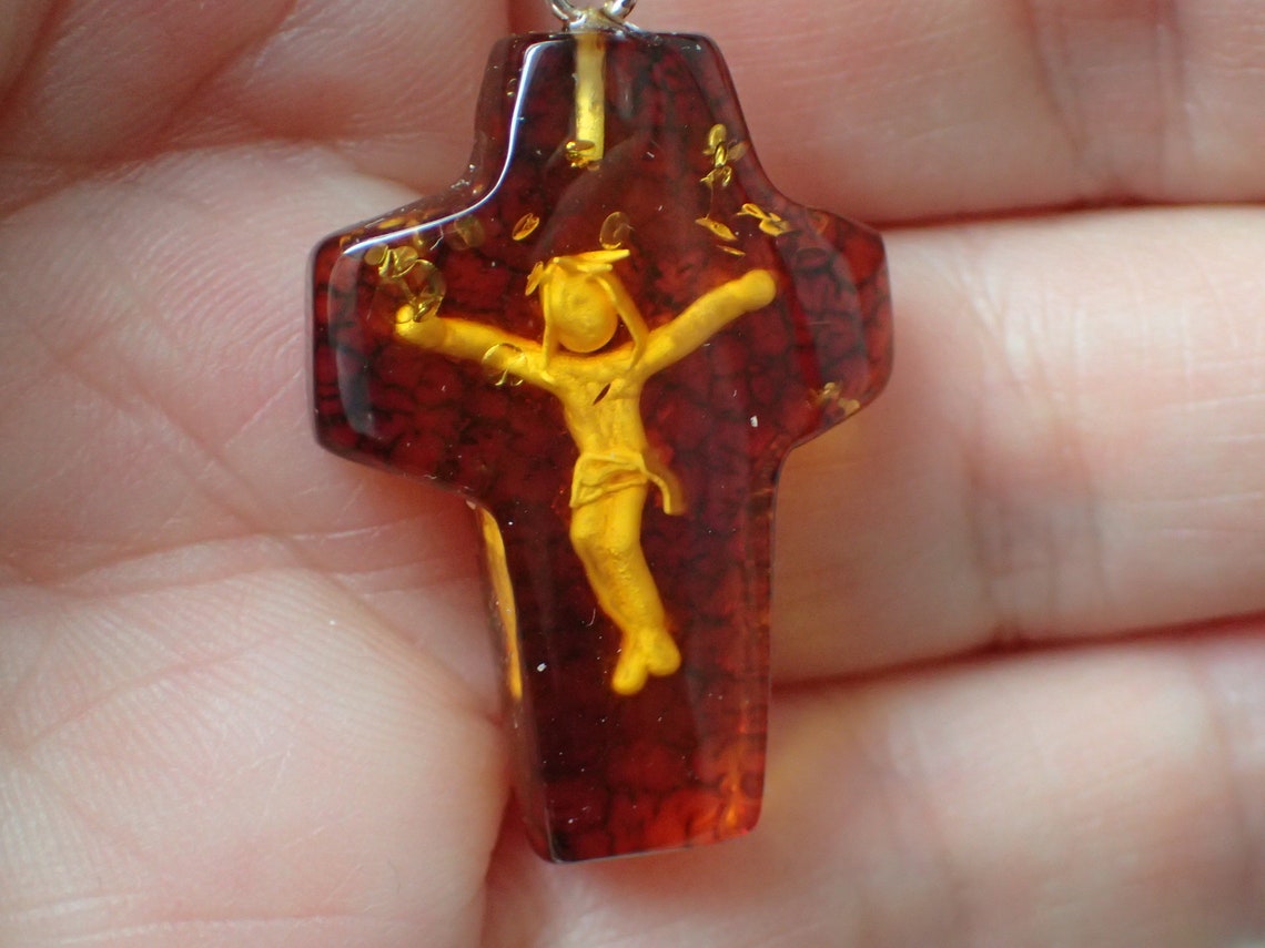 Baltic Amber Cross With a Picture of Christ - Etsy