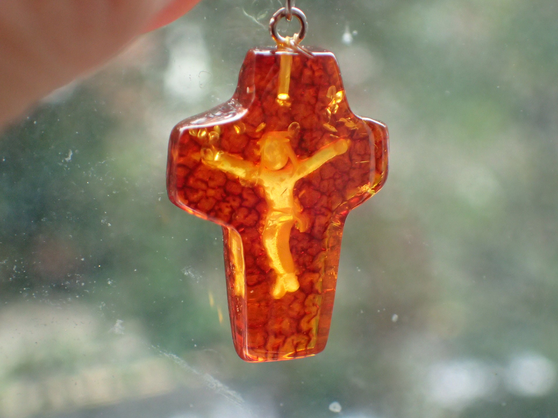 Baltic Amber Cross With a Picture of Christ - Etsy