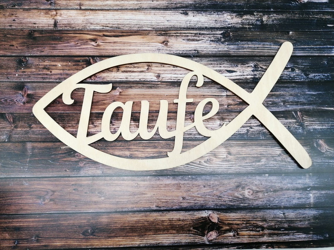 Schriftzug Taufe mit Fisch aus Holz Natur optional mit - Etsy.de