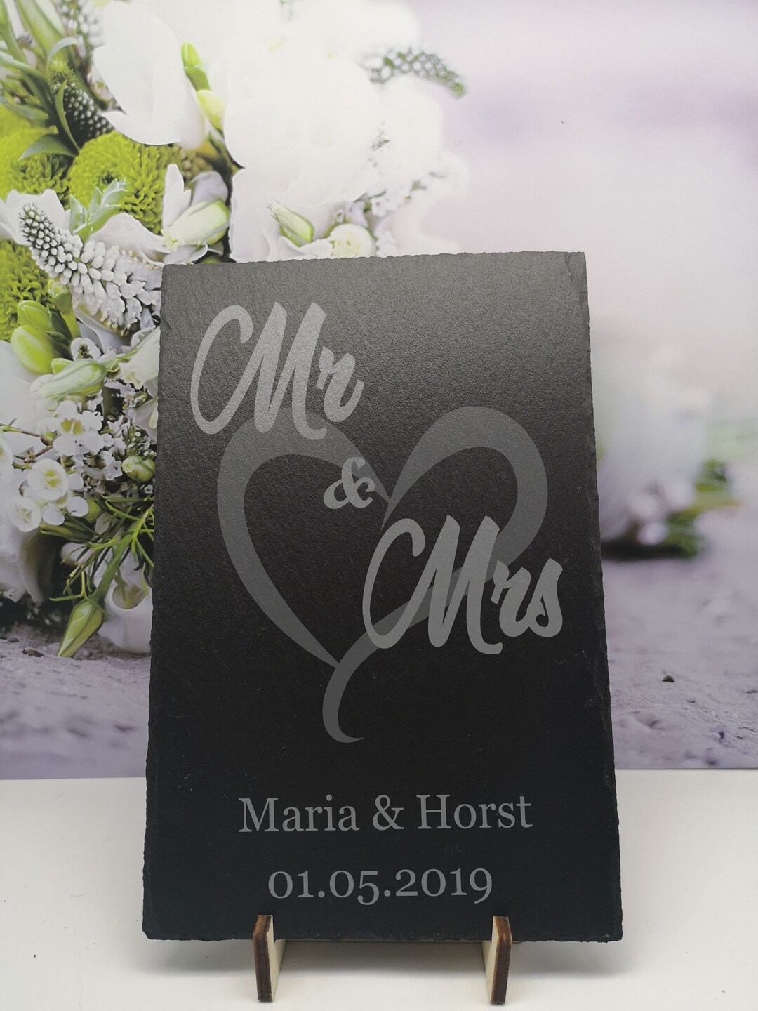 Slate Sign Slate Mr & Mrs With Heart and Desired Name Date - Etsy