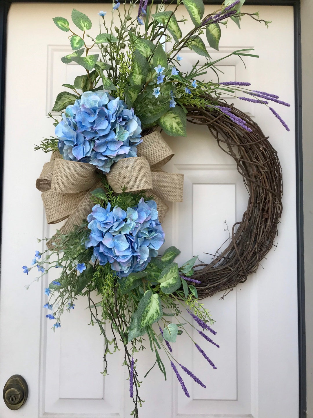 Hydrangea Front Door Wreath, Wreath for Front Door, Everyday Wreath ...