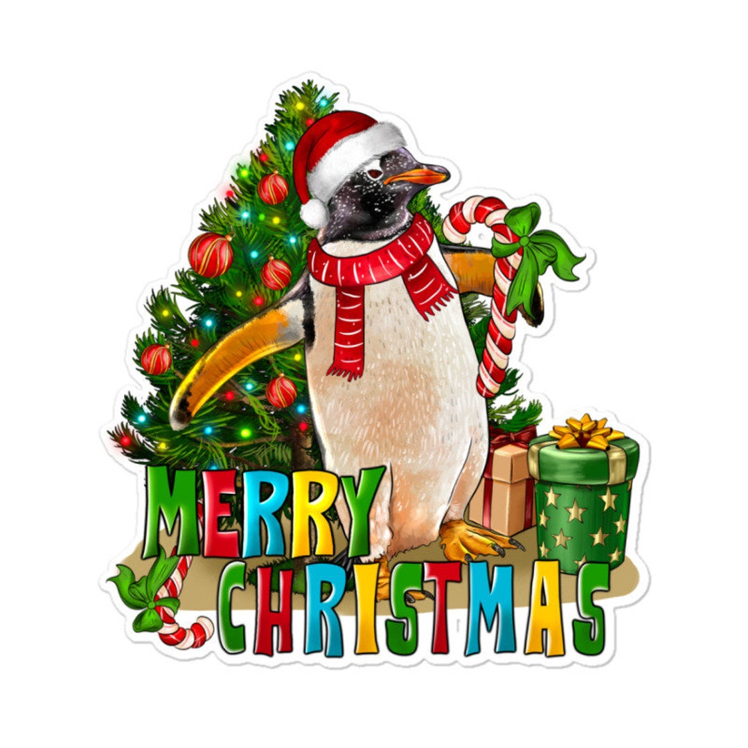 Merry Christmas Penguin Sticker - Etsy