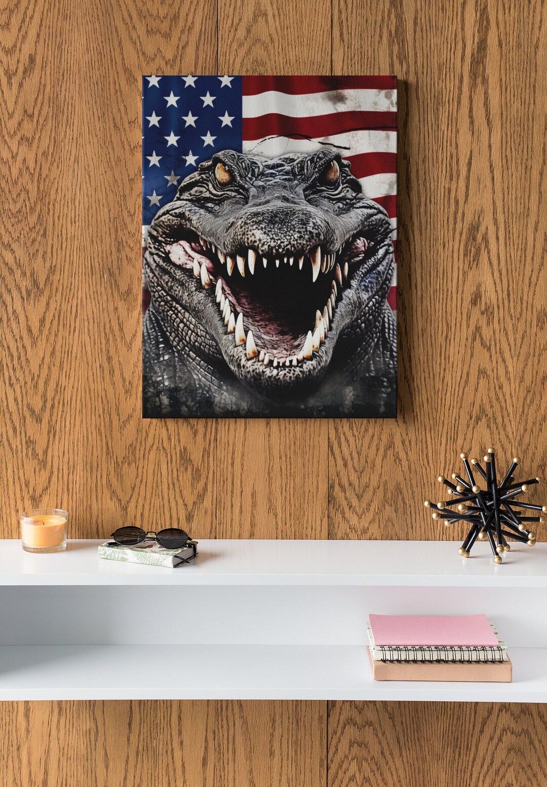 Alligator With American Flag Canvas 16x20 12x16 8x10 - Etsy