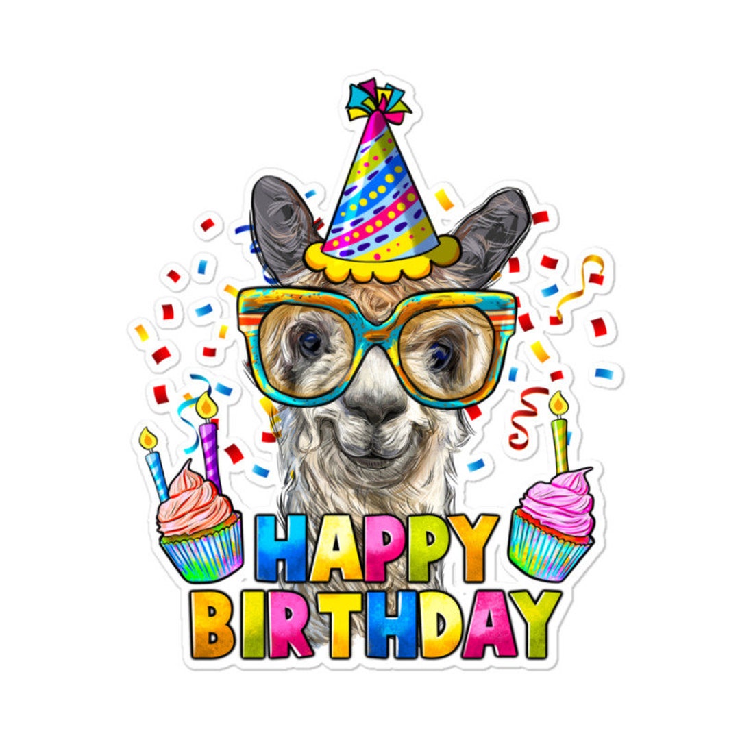 Happy Birthday Alpaca Sticker - Etsy