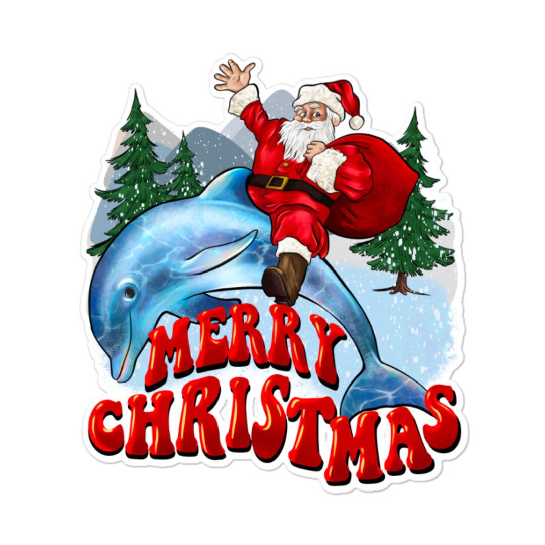 Merry Christmas Santa Dolphin Sticker - Etsy