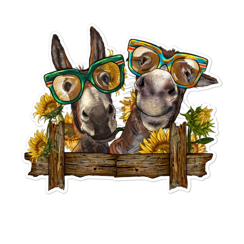 2 Donkeys With Sunflowers Sticker - Etsy