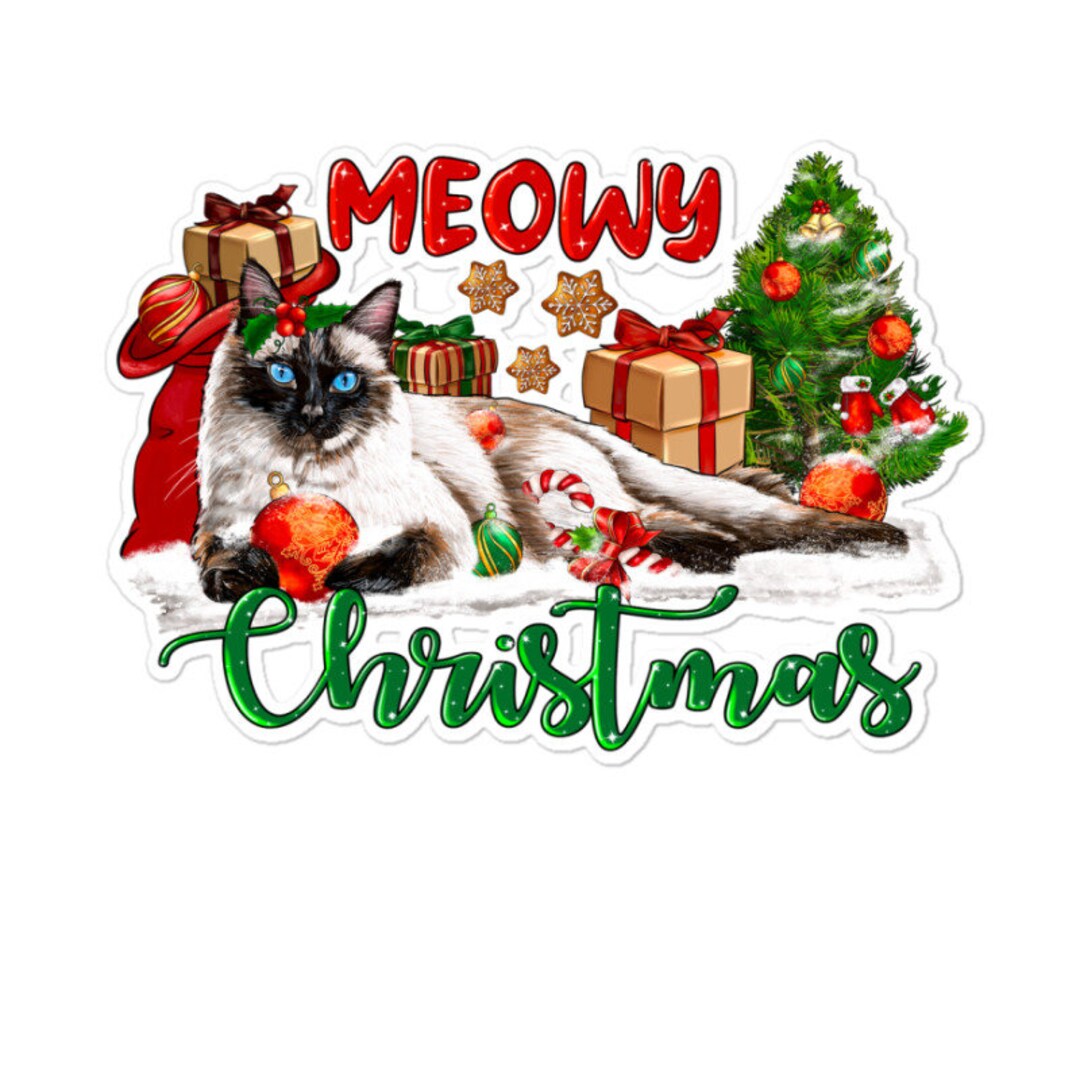 Siamese Cat Meowy Christmas Sticker - Etsy
