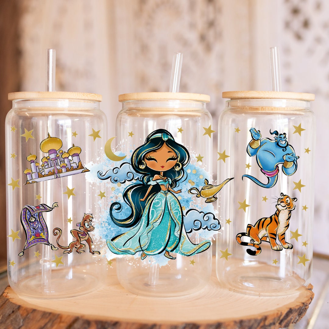Cartoon Jasmine UVDTF, Aladdin, Genie, Magic Carpet, Princesses, UV DTF ...