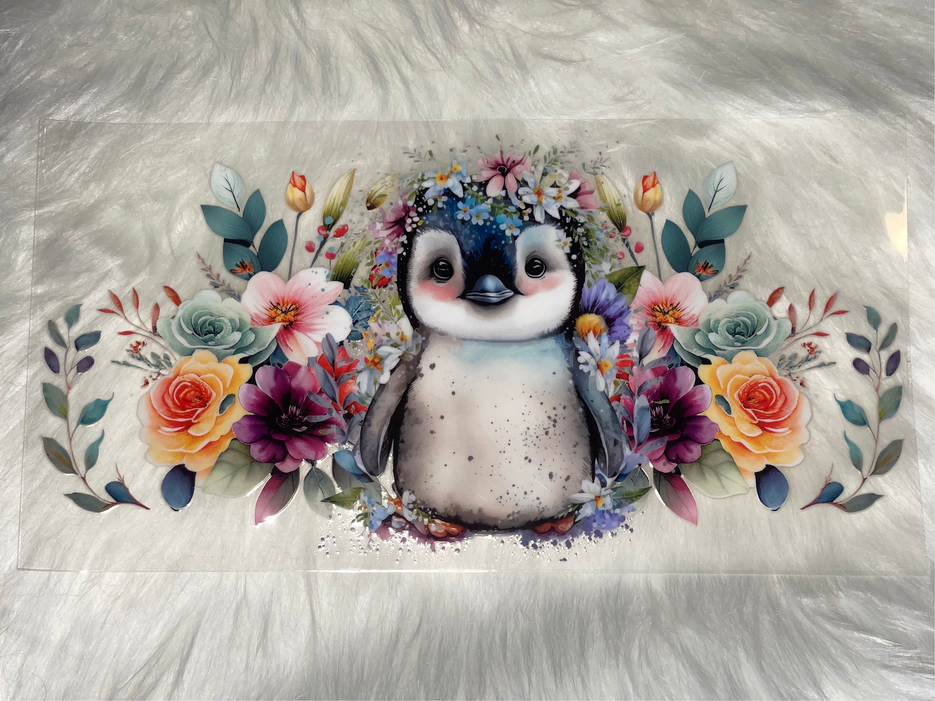 Penguin, Cute Flower, UVDTF, UV DTF Cup Wrap, Transfers, Ready to Apply ...