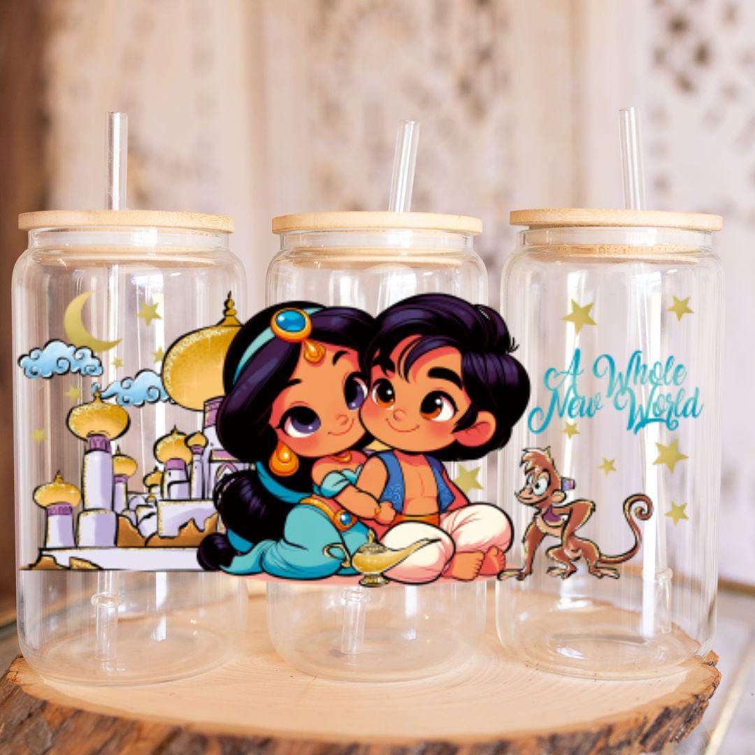 Cartoon Jasmine UVDTF, Aladdin, Genie, Magic Carpet, Princesses, UV DTF ...