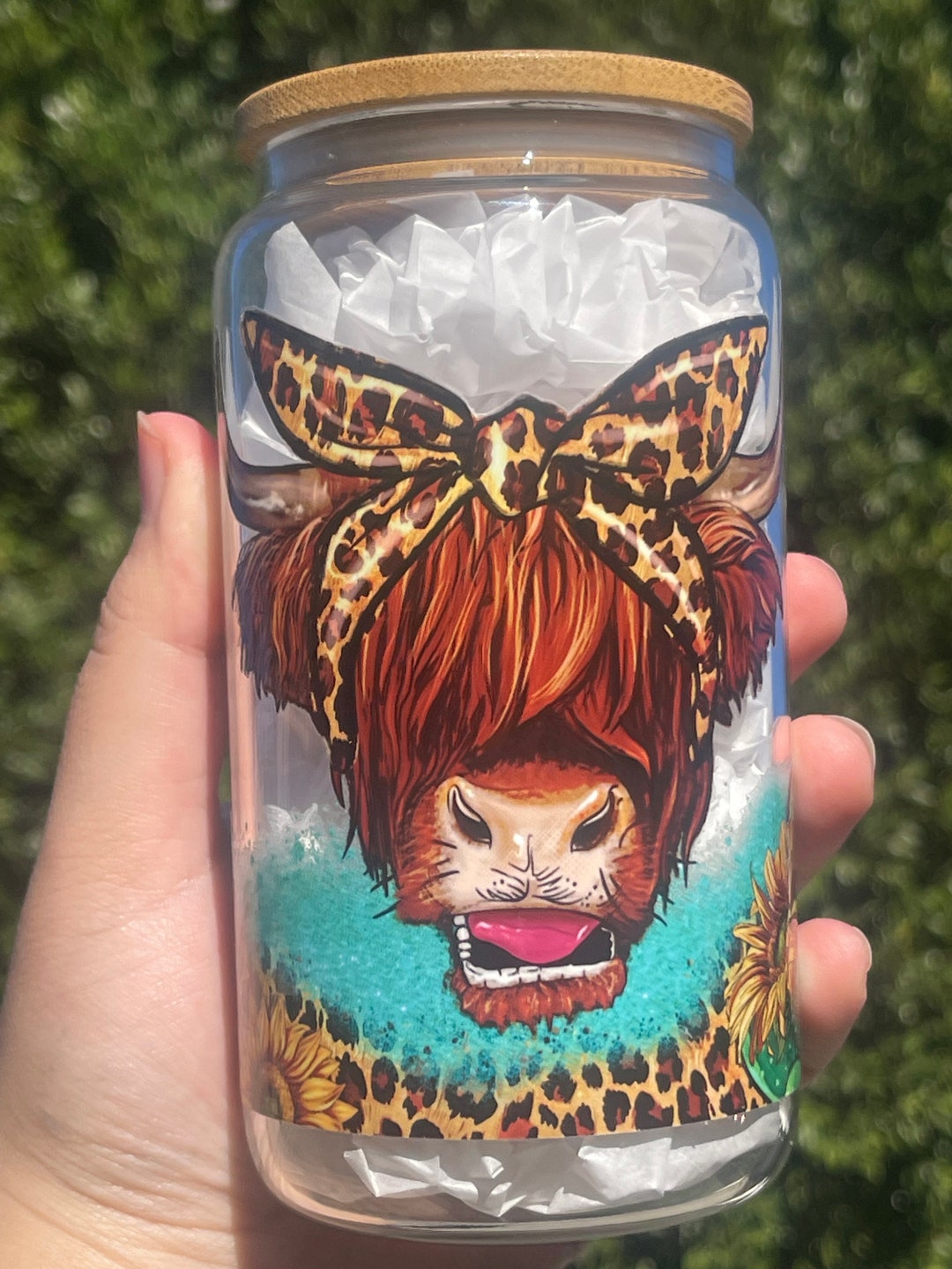 Highland Cow and Sunflowers Cheetah Print and Butterflies, Cute Cow ...