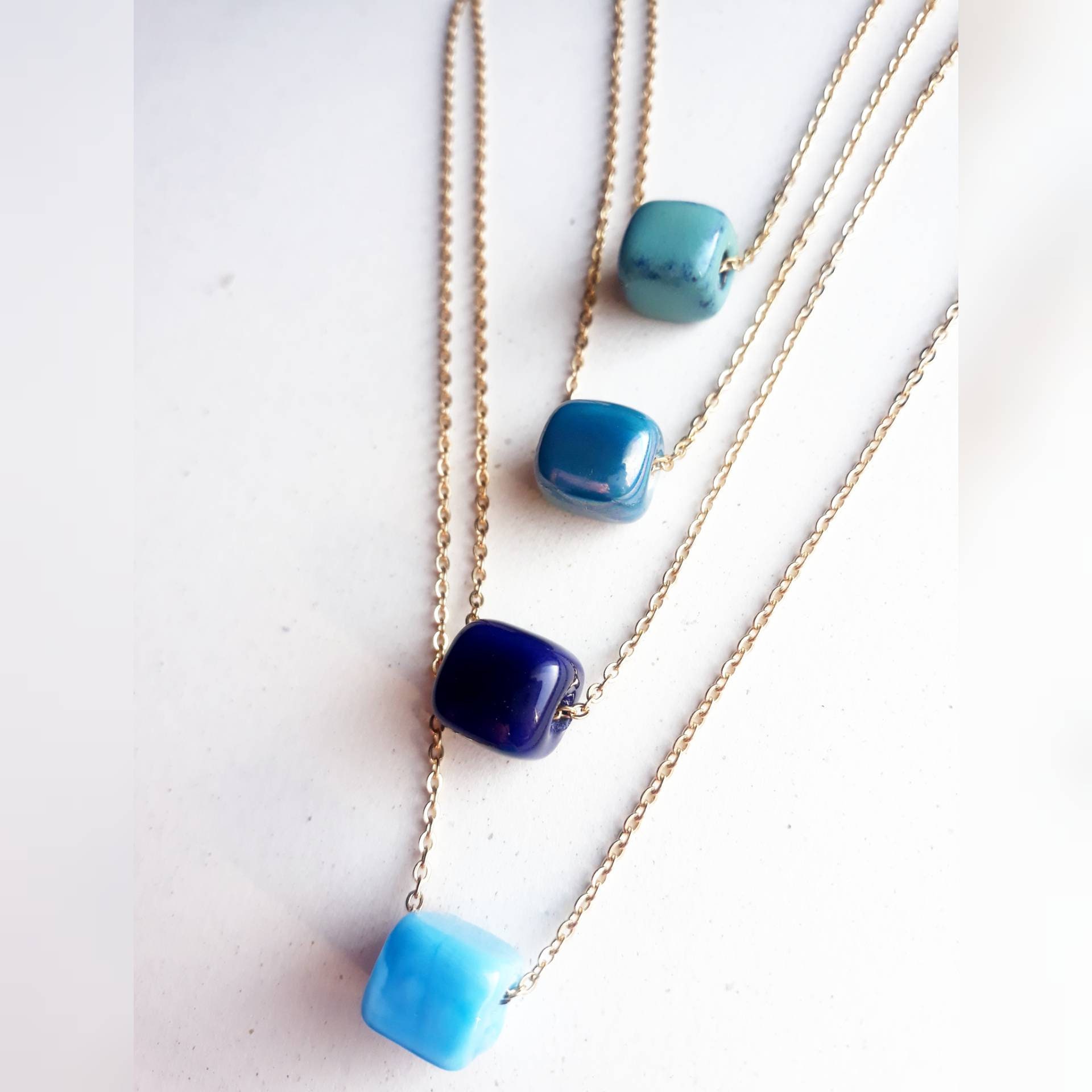 Square Bead Necklaces, Layering Necklaces, Cube Bead Necklaces, Green ...