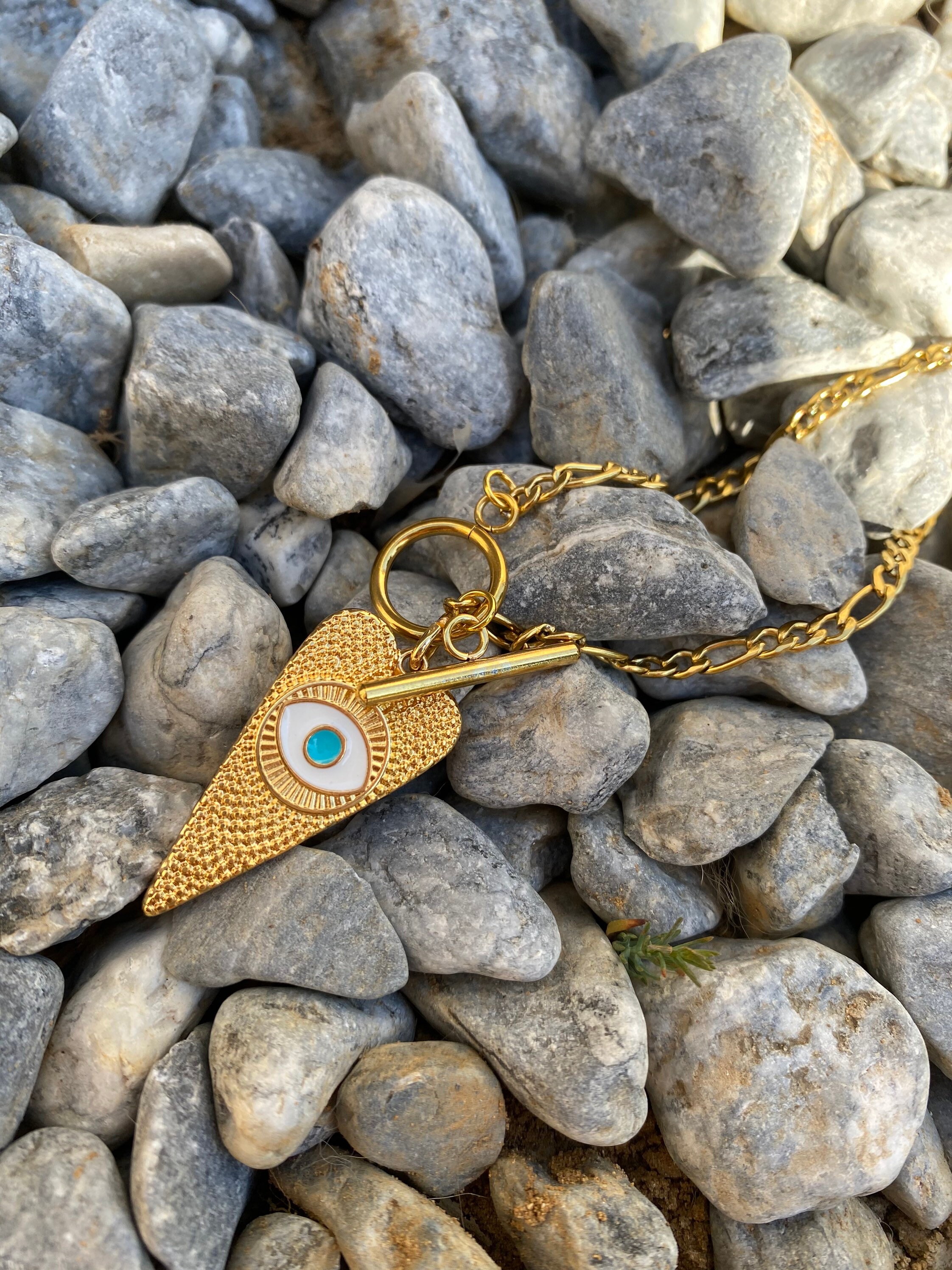 24K Toggle Evil Eye Heart Necklace, Evil Eye Jewellery, Gold Heart ...