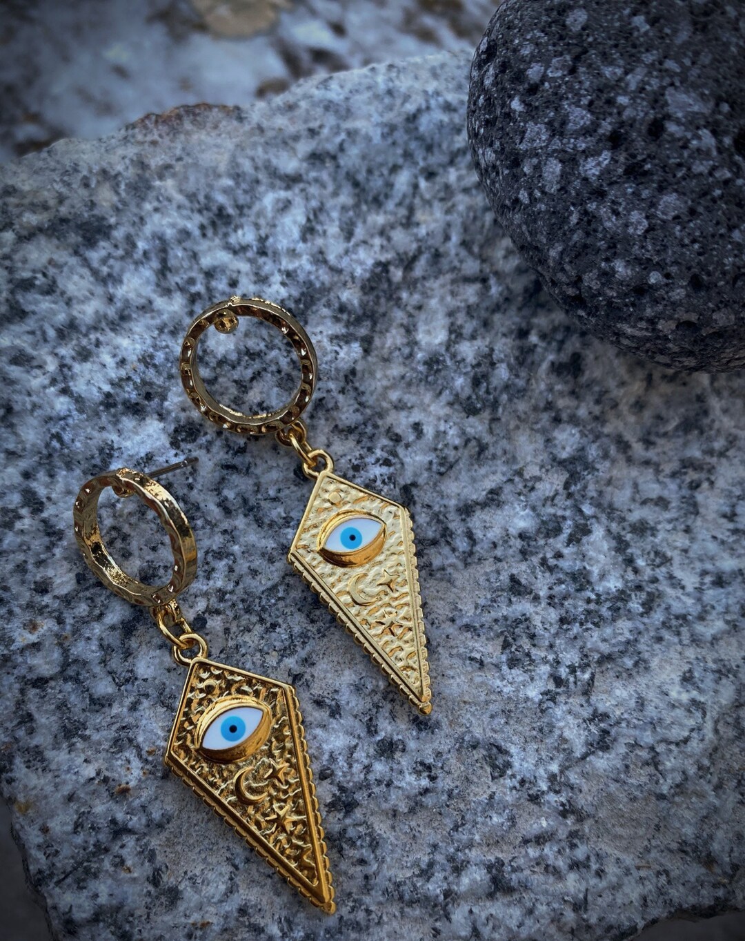 24K Evil Eye Rhombus Earrings Gold Evil Eye Earrings Gold - Etsy
