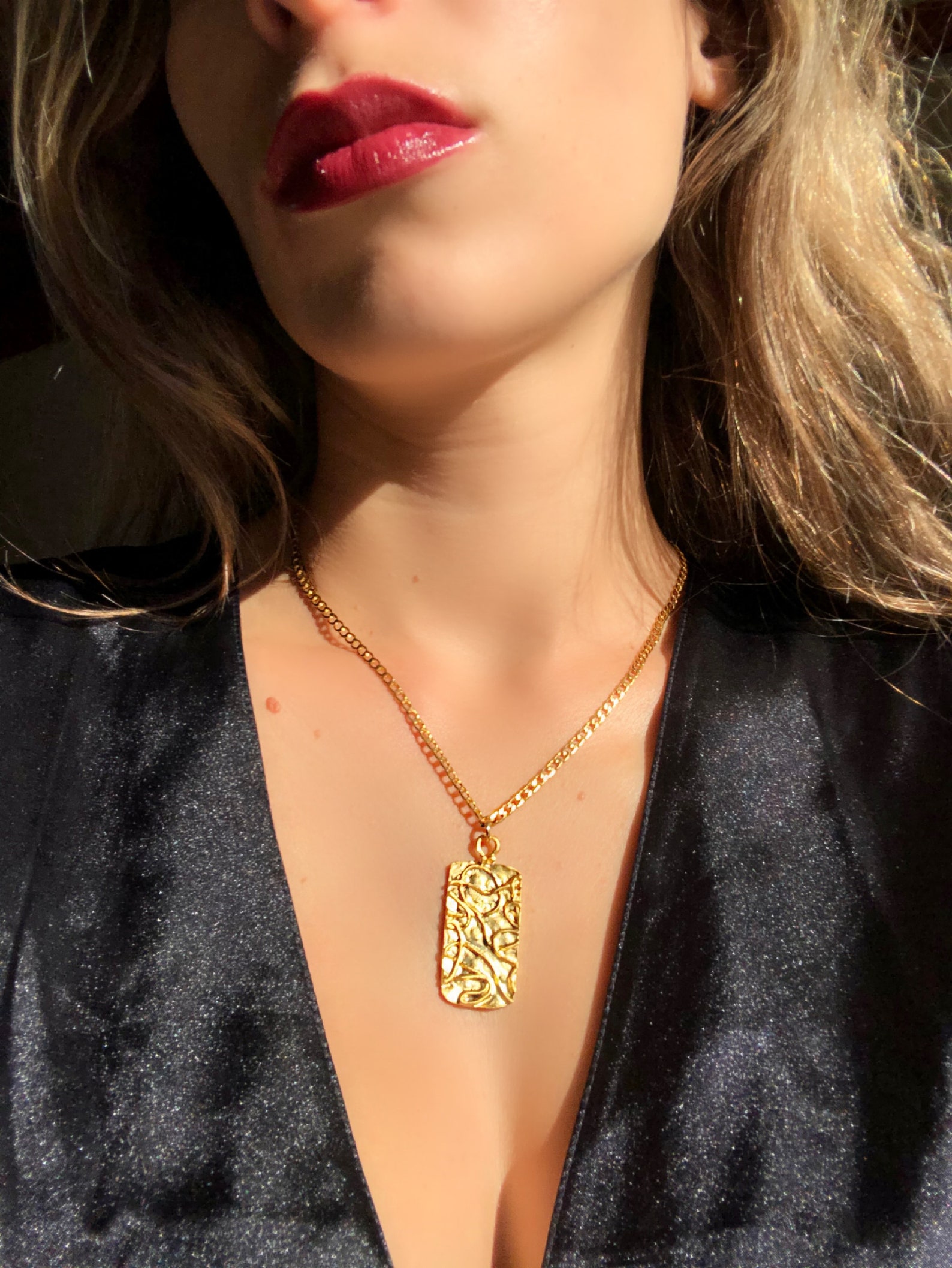 22K Gold Rectangle Pendant Necklace Gold Necklaces Geometric - Etsy