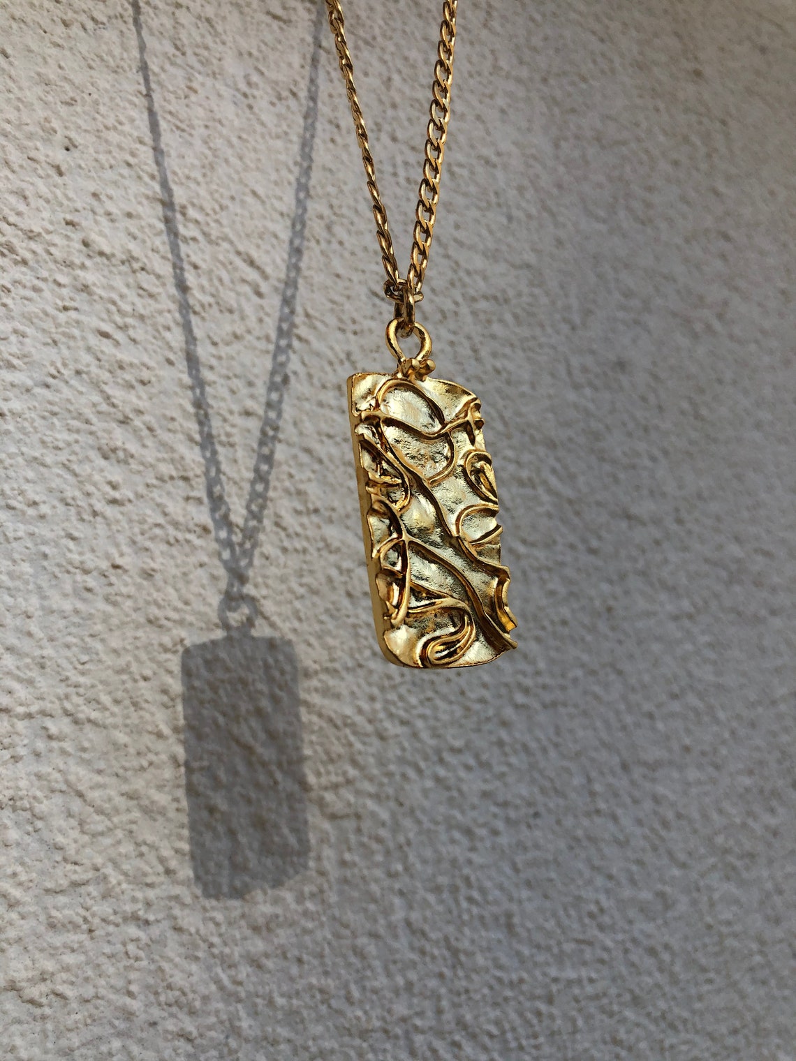 22K Gold Rectangle Pendant Necklace Gold Necklaces Geometric - Etsy