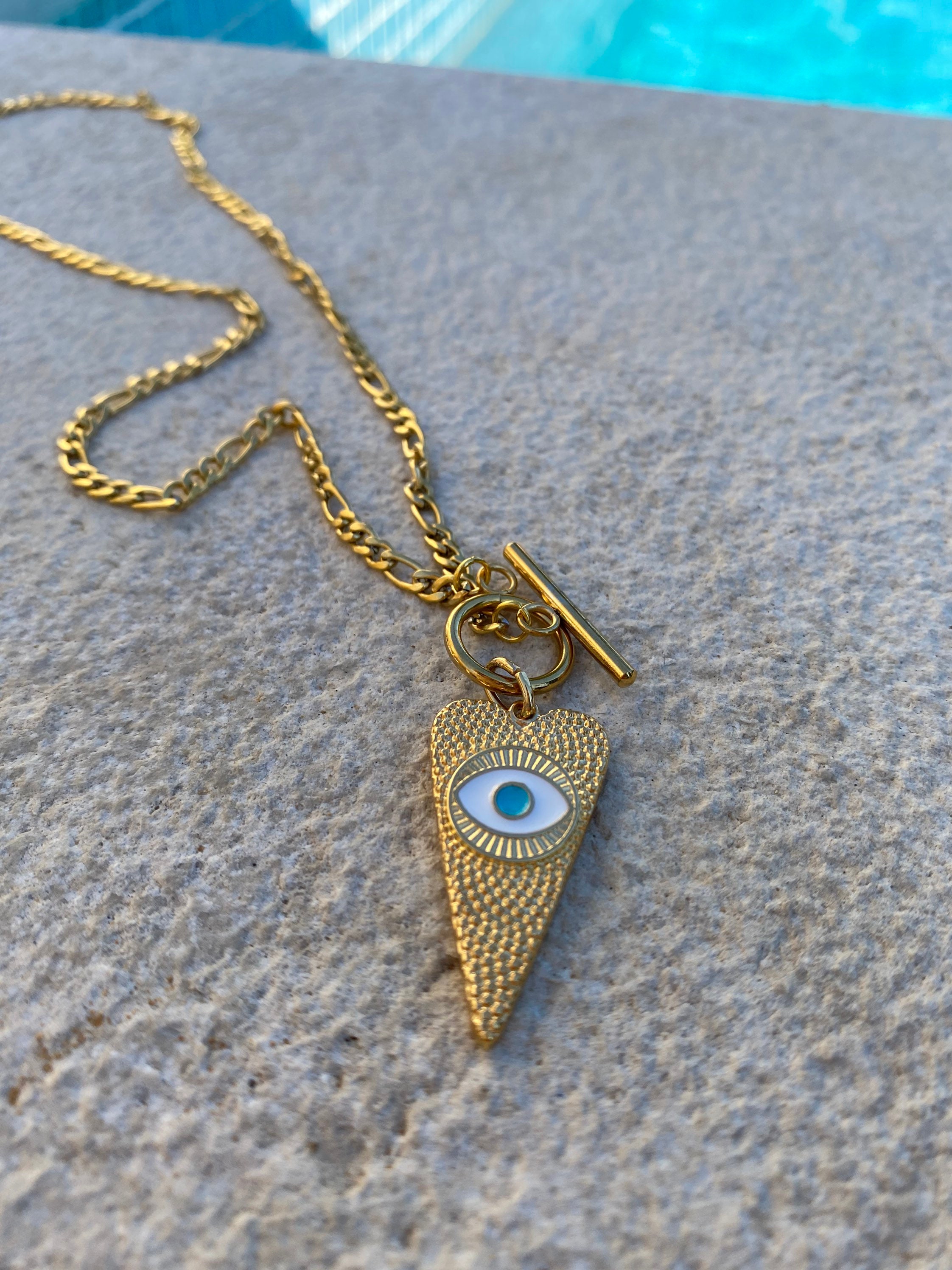 24K Toggle Evil Eye Heart Necklace, Evil Eye Jewellery, Gold Heart ...