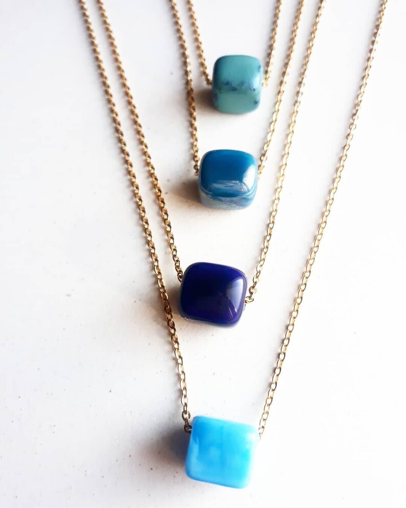 Square Bead Necklaces, Layering Necklaces, Cube Bead Necklaces, Green ...