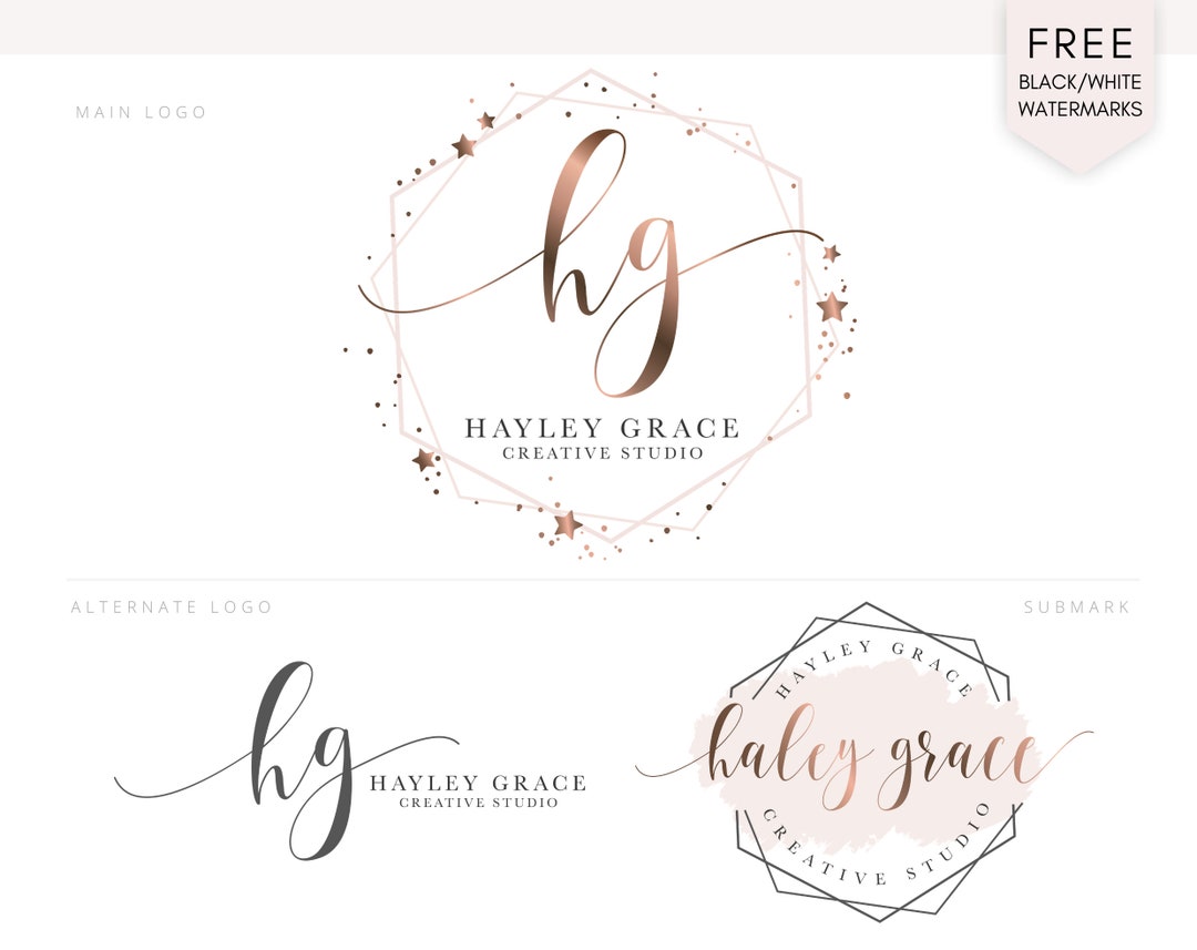 Logo Design Photography Branding Rose Gold Stars Circle Logo - Etsy